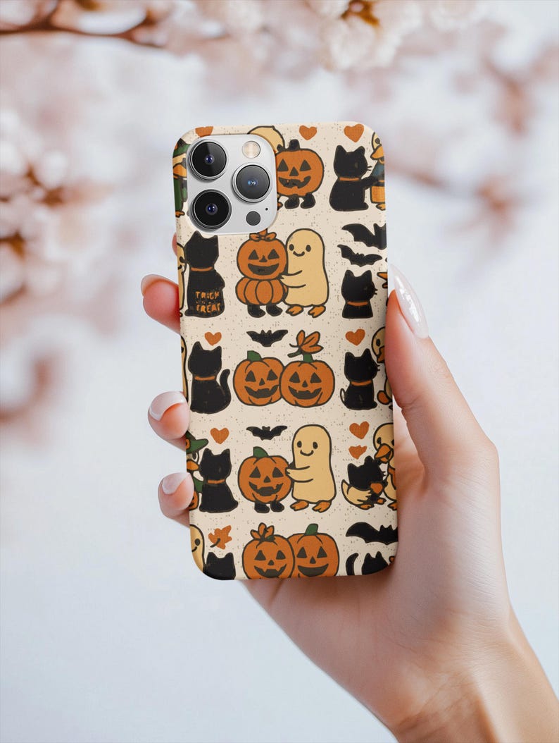 Black Cat Pumpkin Fall Theme Phone Case, Cute Autumn Art iPhone 11–17 ...