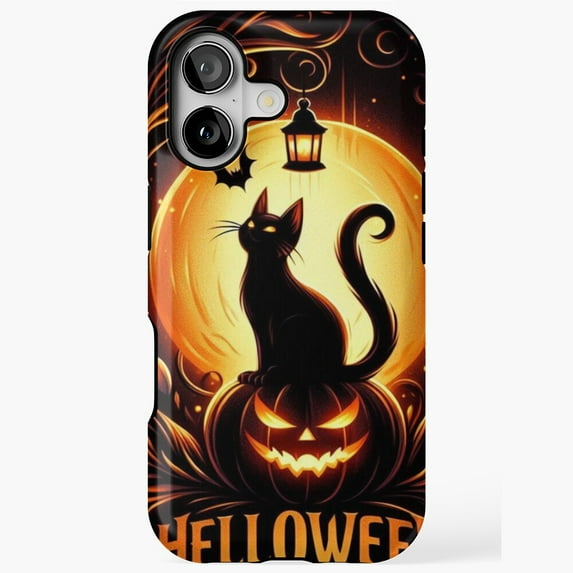 Black Cat Pumpkin Holiday Illustration iPhone 17 to 11 Pro Max Tough ...