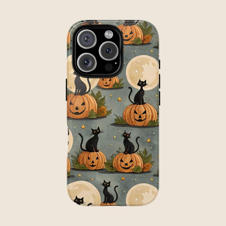 Black Cat Pumpkin Phone Case Compatible with iPhone 11 to 16 Pro Max ...
