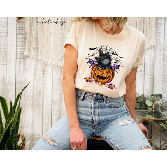 Black Cat Pumpkin Shirt, Cute Shirt, Pumpkin Season Tee, Vintage ...