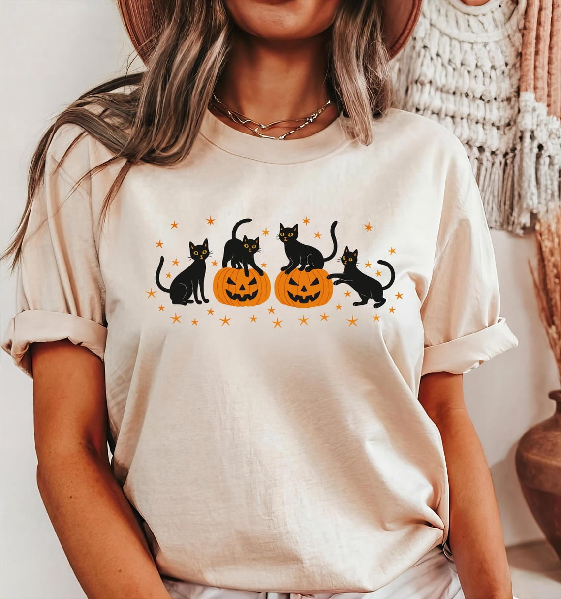 Black Cat Pumpkin Shirt: Spooky Kitty Graphic Tee - Walmart.com