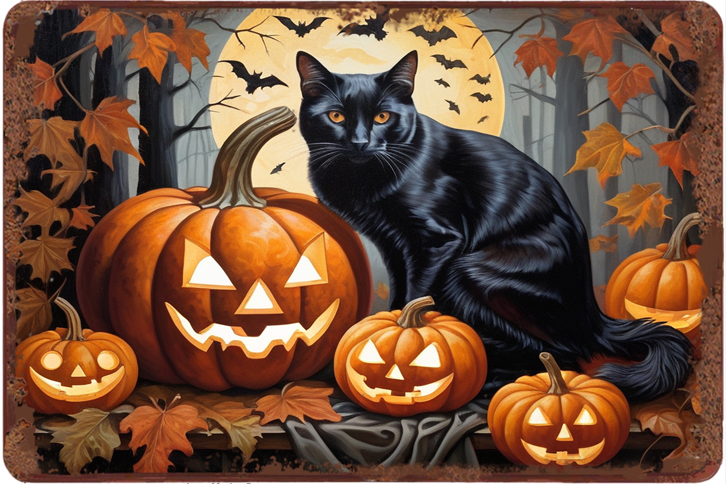Black Cat and Pumpkin Vintage Aluminum Sign Happy Halloween All Saints ...