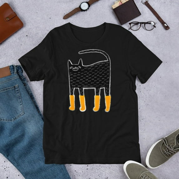 Black Cat Rainboots Shirt Folk Art Print Funny Birthday Housewarming ...
