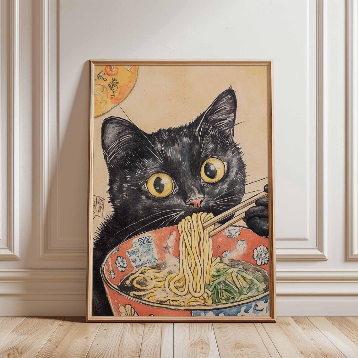 Black Cat Ramen Japanese Food Animal Noodle Kitchen Wall Art Unframed ...