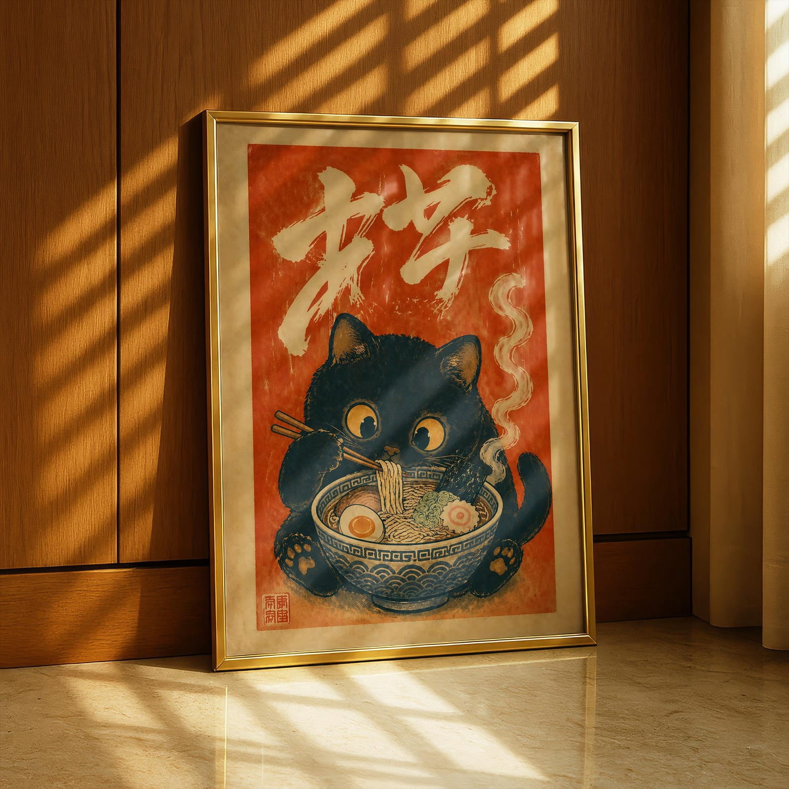 Black Cat Ramen Japanese Woodblock Style Asian Food Wall Art Unframed ...