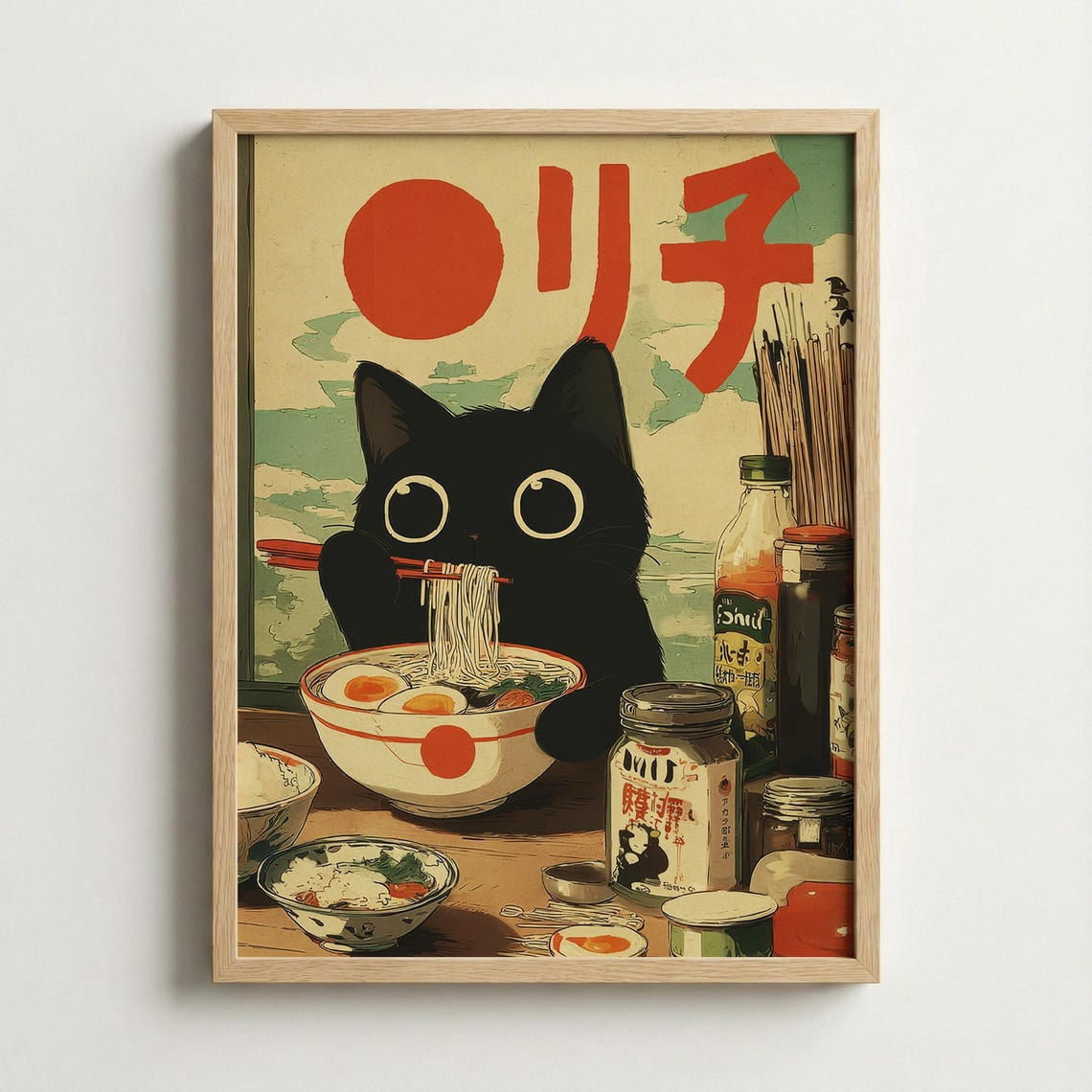 Black Cat Ramen Wall Art Japanese Kitchen Home Decor - Walmart.com