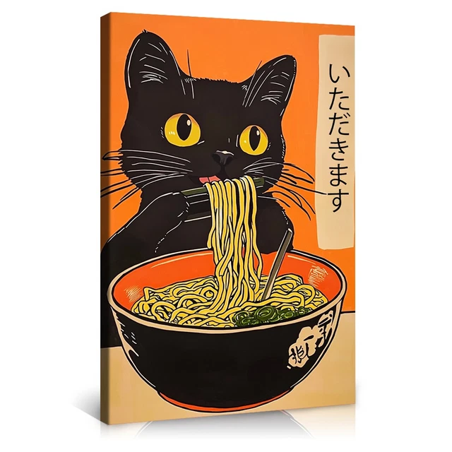 Black Cat Ramen Wall Art Poster Japanese Food Artwork Decor Home Prints ...