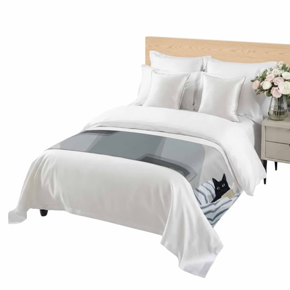 Black Cat Reading in Bed Bed Runner Cal King Size Funny Cute Animal ...