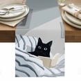 Black Cat Reading in Bed Cotton Linen Table Runner Funny Cute Animal ...