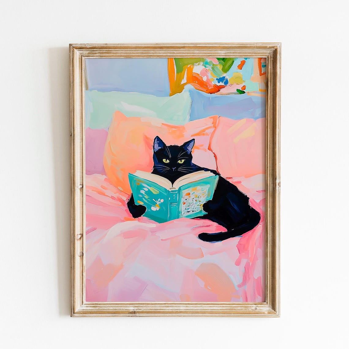 Black Cat Reading Book Cozy Bedroom Cat Lover Unframed Paper Print ...