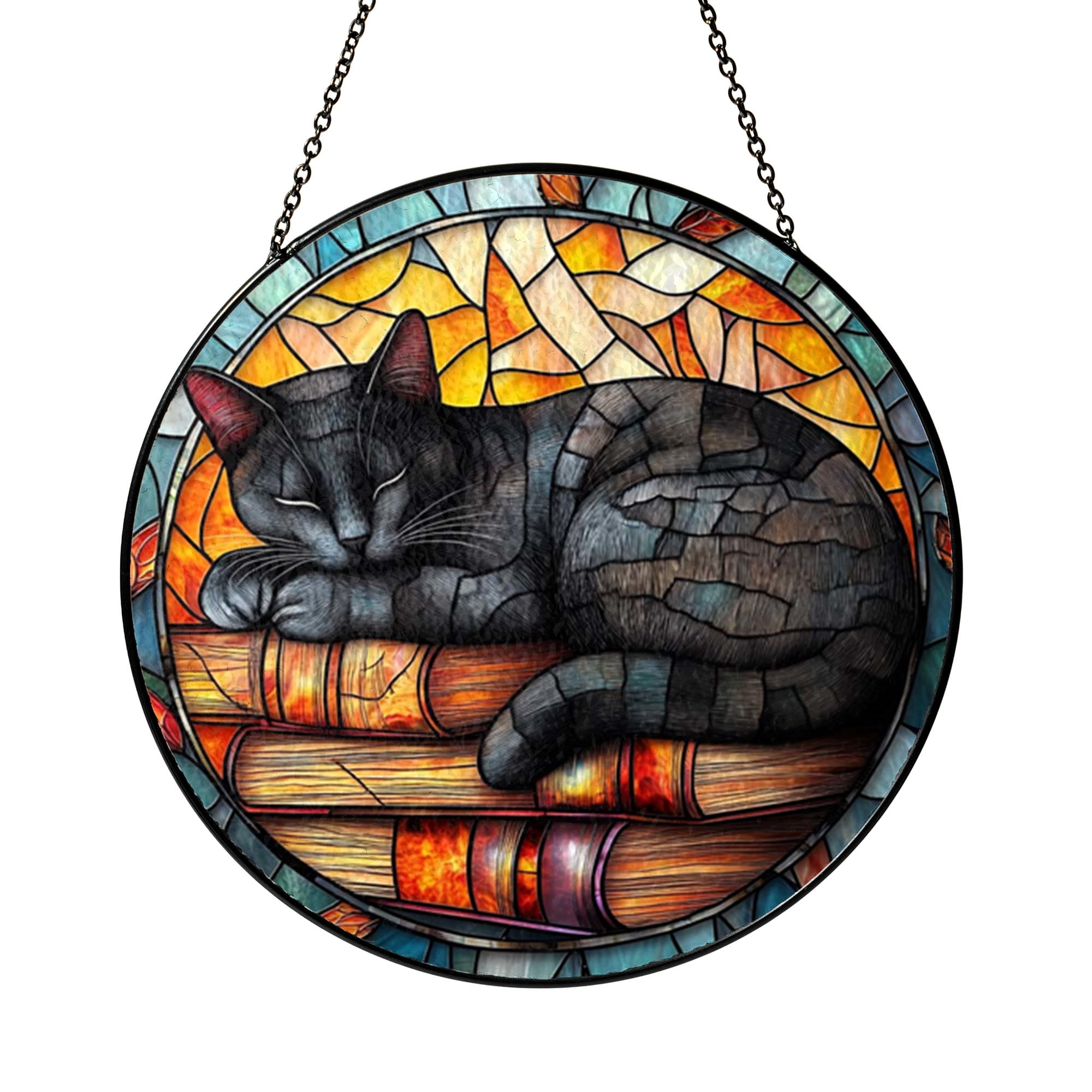Black Cat Reading Book Stained Glass Suncatcher – Artistic Window ...