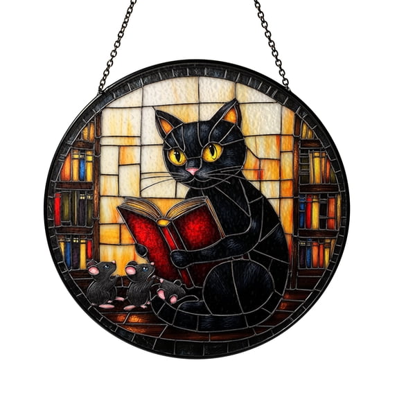 Black Cat Reading Book Stained Glass Suncatcher Decor - Walmart.com