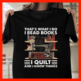 Black Cat Reading Books Sewing Machine I Quilt And I Know Things T ...