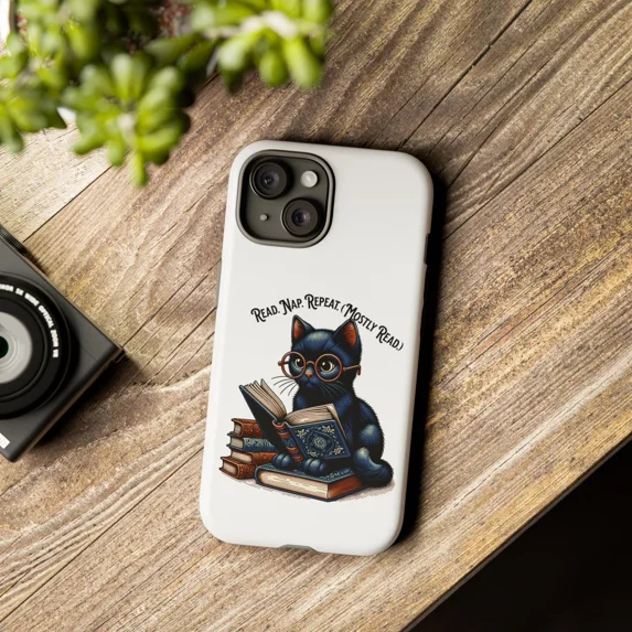 Black Cat Reading Funny Protective Case for iPhone 11 12 13 14 15 16 17 ...