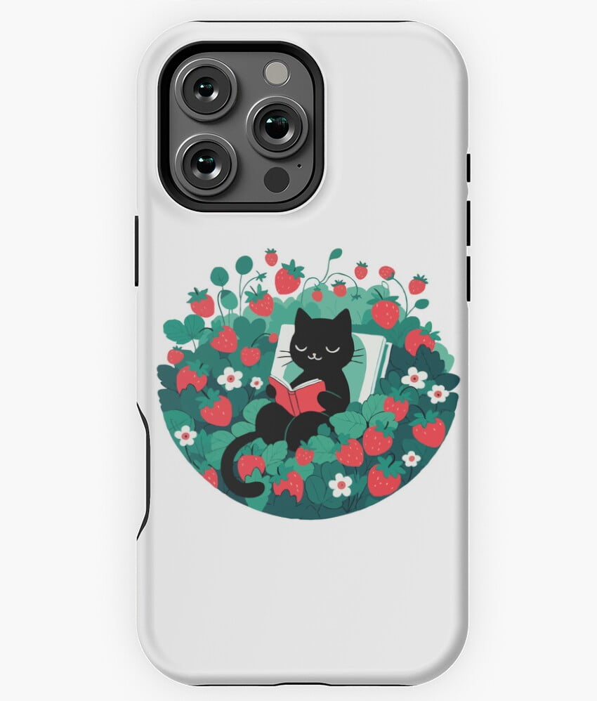 Black Cat Reading In Strawberry Garden M15845 Phone case for iPhone 11 ...