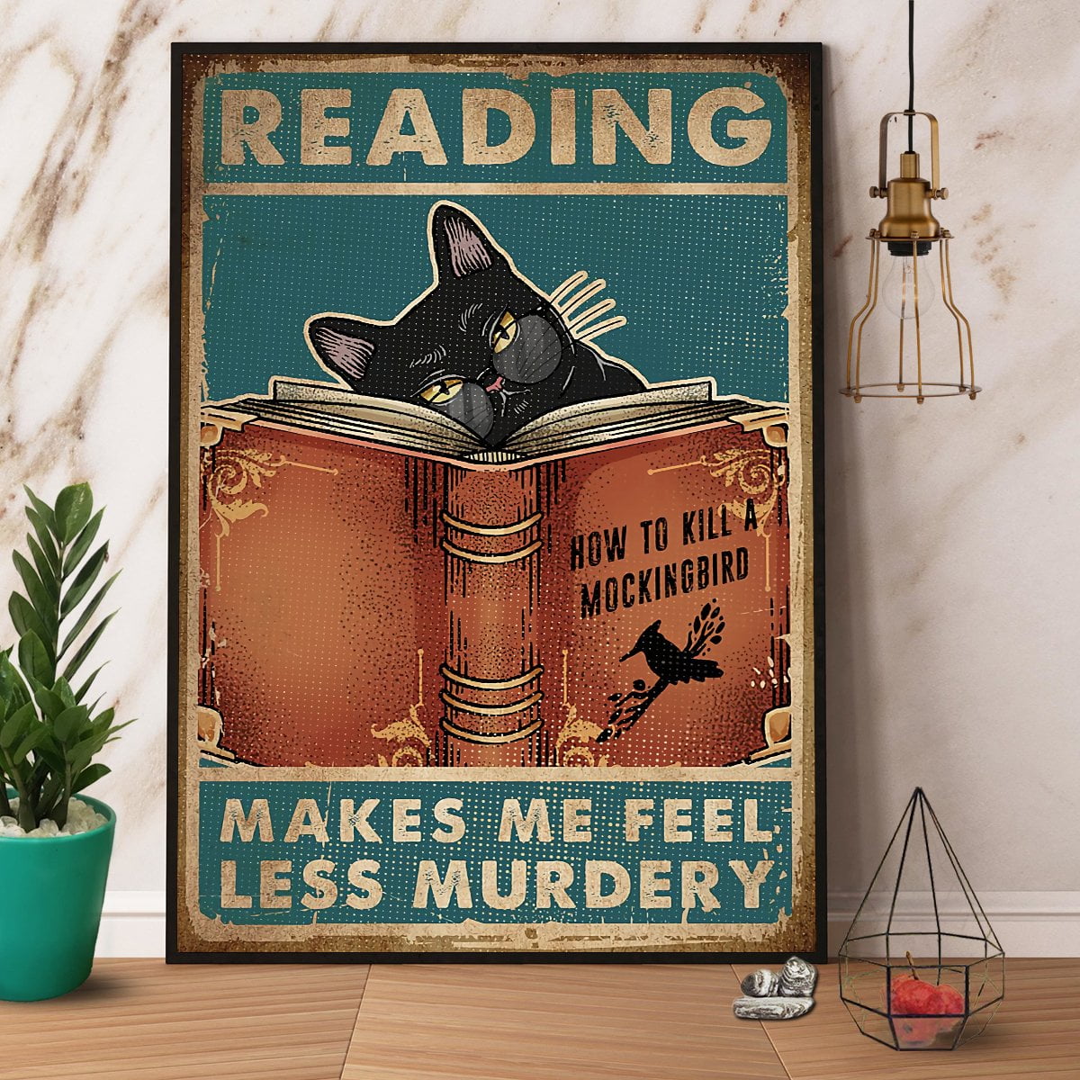 Black Cat Reading Makes Me Feel Less Murdery Paper Poster No Frame ...