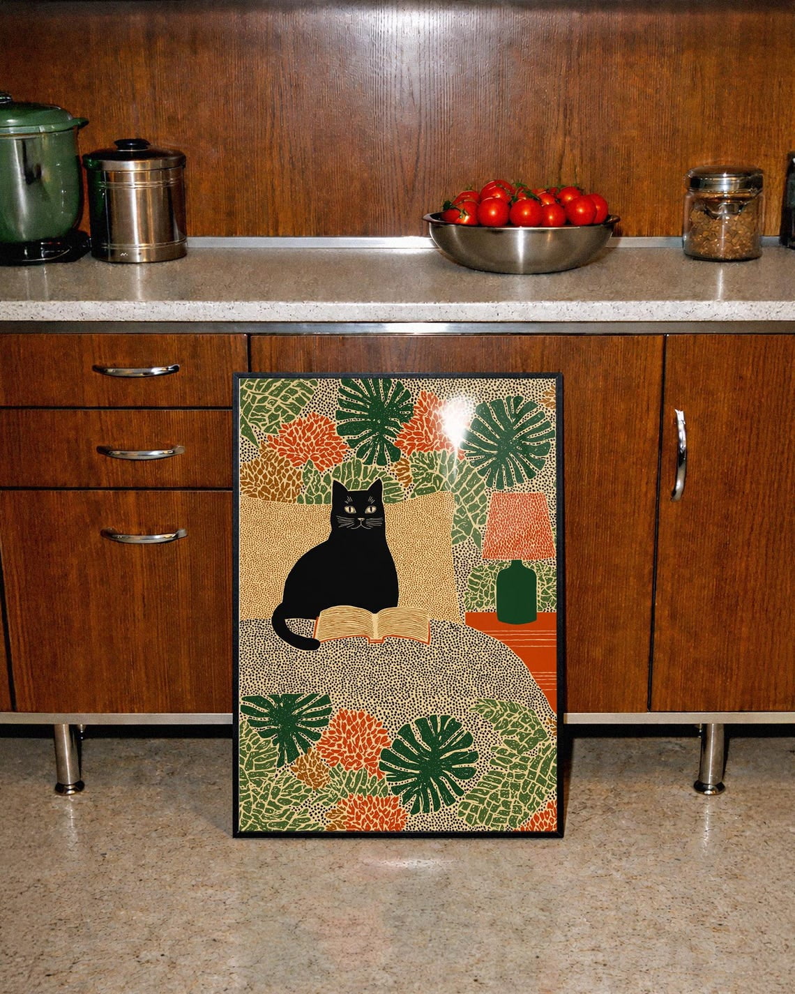 Black Cat Reading Maximalist Botanical Poster Unframed Paper Print ...