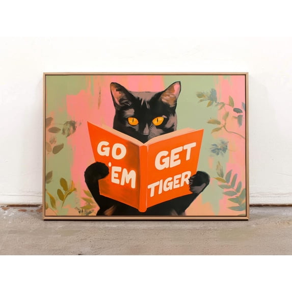 Black Cat Reading Poster, Motivational Print, Retro Decor, Unframed ...
