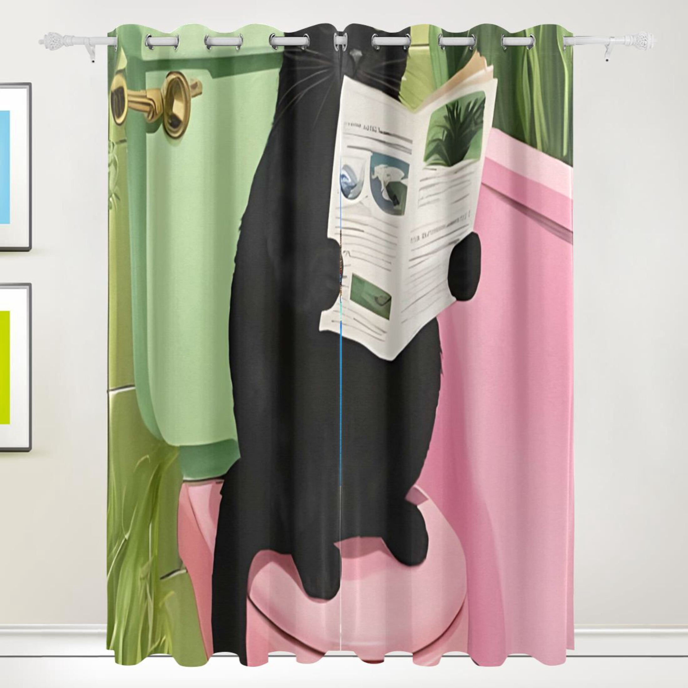 Black Cat Reading The Newspaper Blackout Curtains 55W x 84L Living Room ...