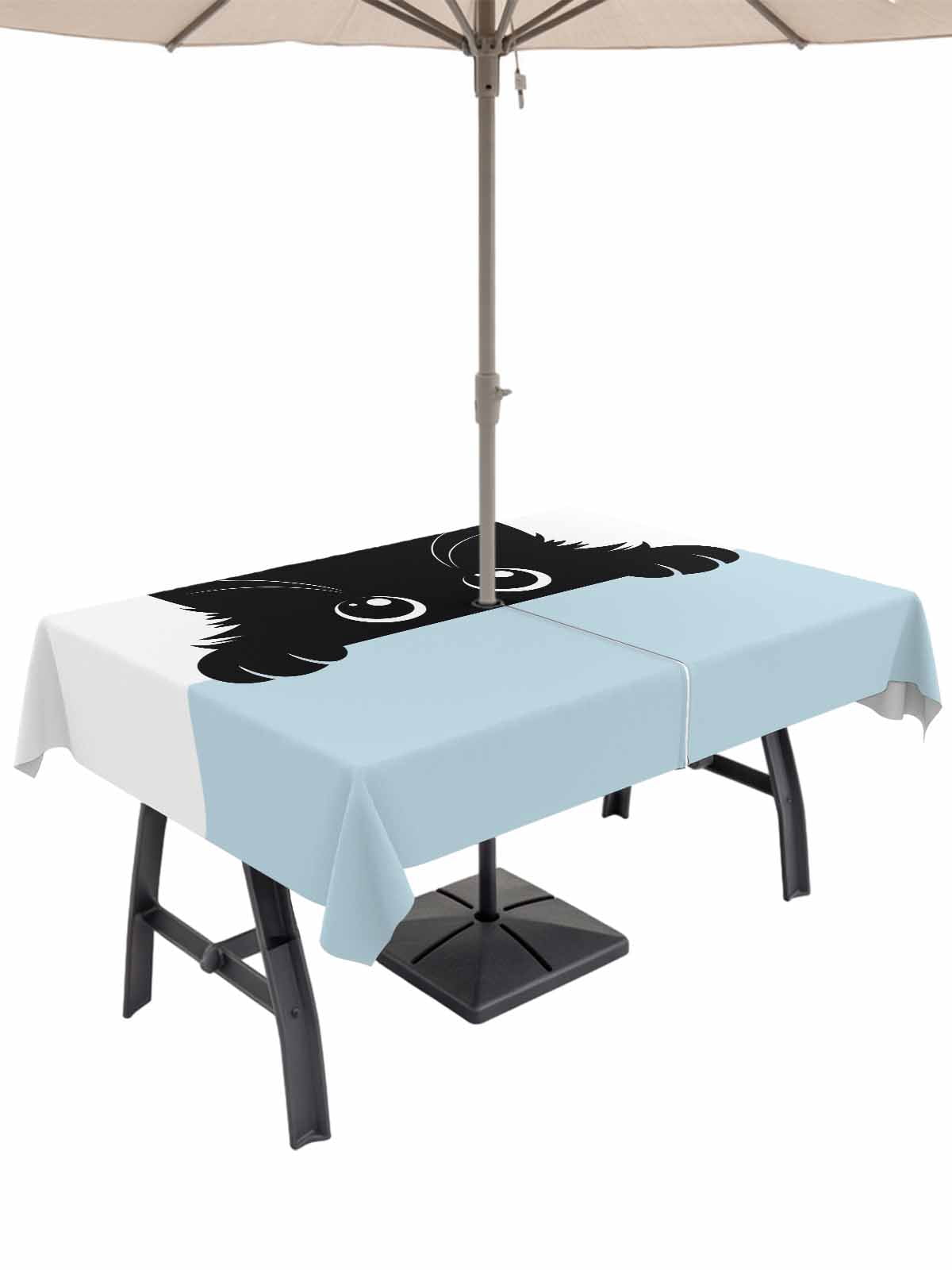 Black Cat Rectangle Outdoor Tablecloth with Umbrella Hole Cute Cat ...