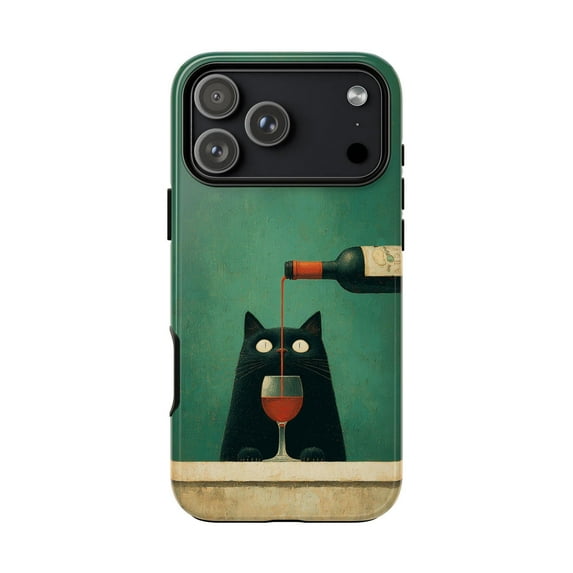 Black Cat Red Wine Glass Cozy Aesthetic Phone Case 17 16 15 14 13 12 11 ...