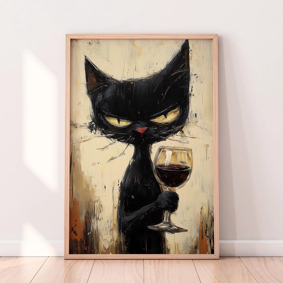 Black Cat With Red Wine — Moody Wine Art Poster, Grumpy Cat Print ...