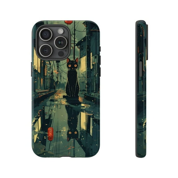 Black Cat Reflection in a Rainy Alley Phone Case for iPhone 11,12,13,14 ...