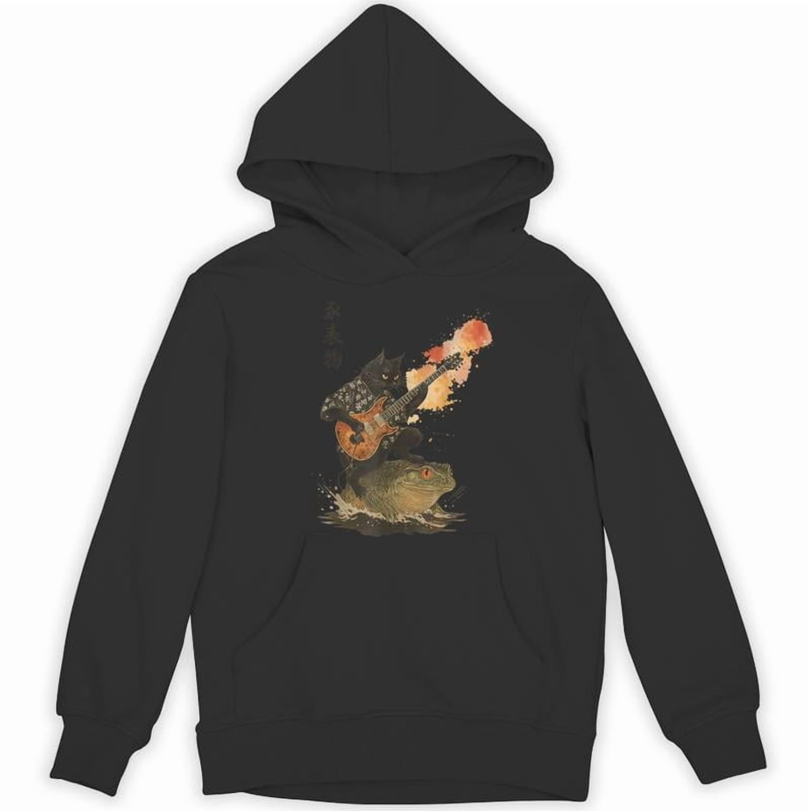 Black Cat Riding On Toad Playing Guitar Funny Print Feline Musician ...