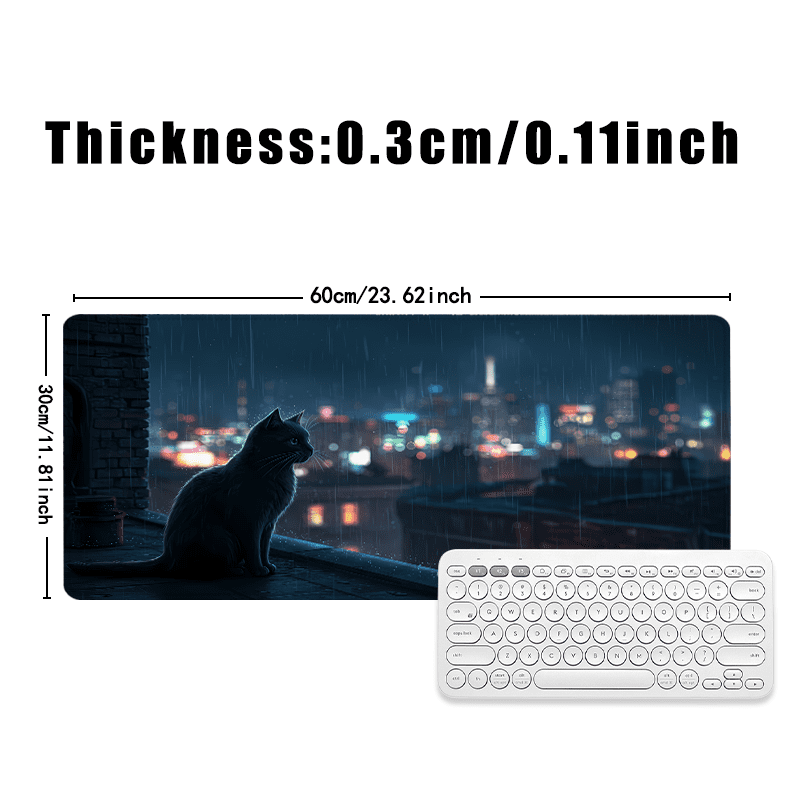 Black Cat Rooftop Night City Mouse Pad 31.5 x 11.82 Inches Rubber Desk ...