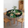 Black Cat Round Fitted Tablecloth with Elastic Edge, Pink Orange Flower ...