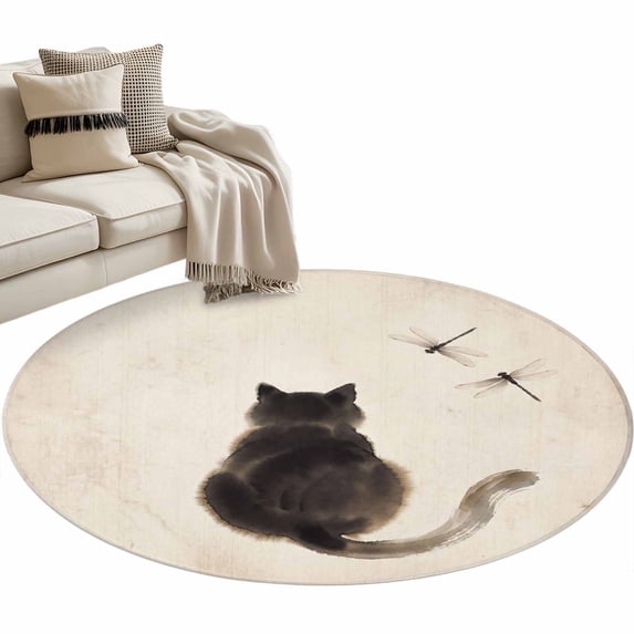Black Cat Round Rug 3ft Washable Circle Entryway Rugs Non Slip Modern ...