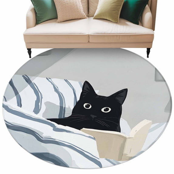Black Cat Round Rug 5ft Washable Circle Kitchen Rugs Non Slip Cute ...