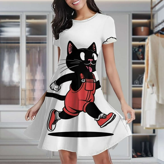 Black Cat Running With Ice Cream Women's Classic Swing Skater Dress ...