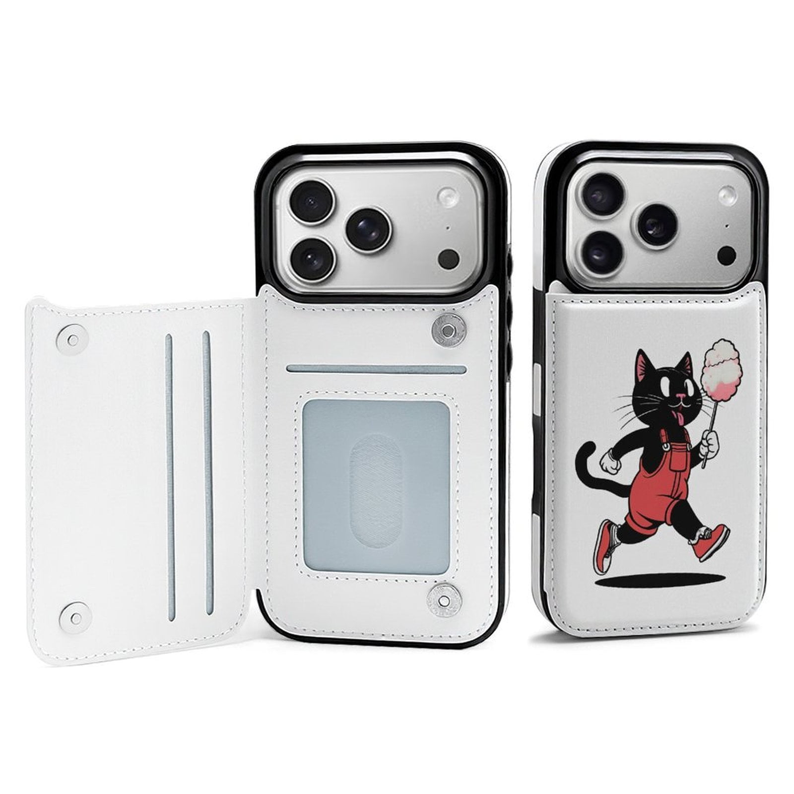 Black Cat Running with Ice Cream Leather Wallet Case for iPhone 17 Pro ...