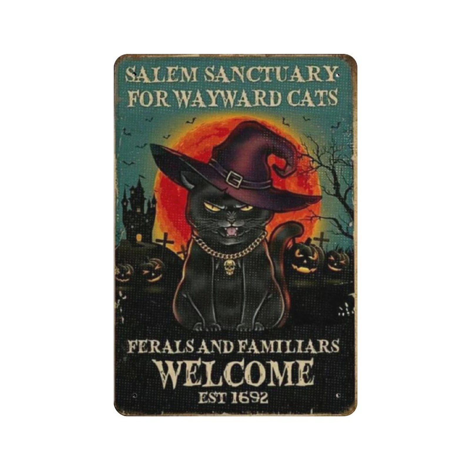 Black Cat, Salem Sanctuary For Wayward tin sign, Salem Witch tin sign ...