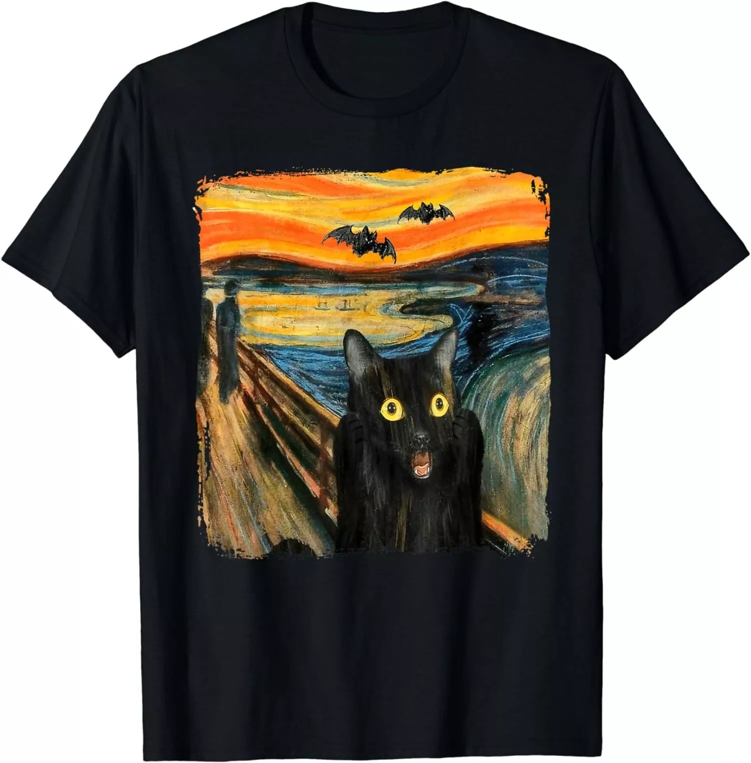 Black Cat Scream Starry Night Shirt Aesthetic TShirtChristmas Gift ...