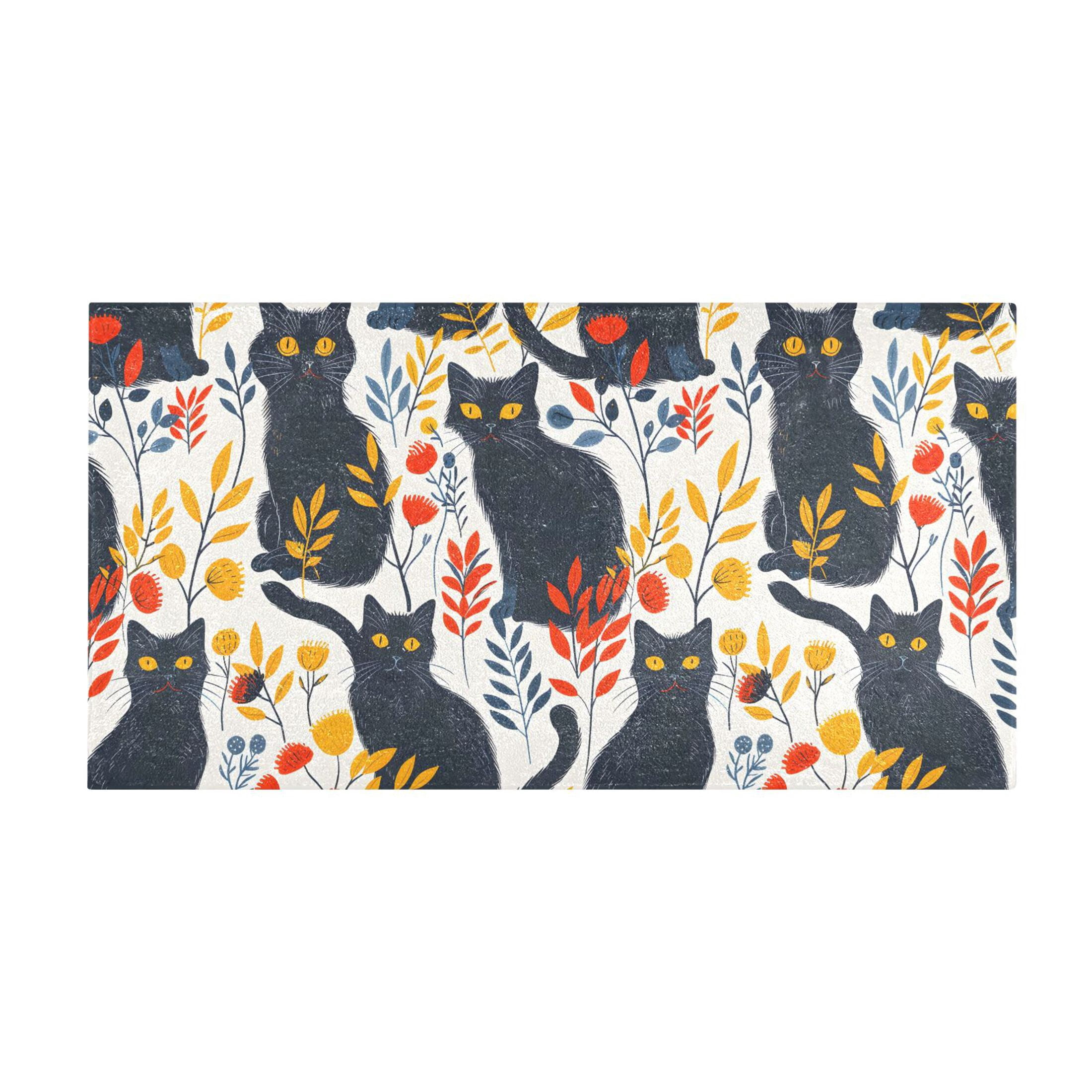 Black Cat Seamless Pattern Bath Mat 39x20 Inch Soft Absorbent Non-Slip ...