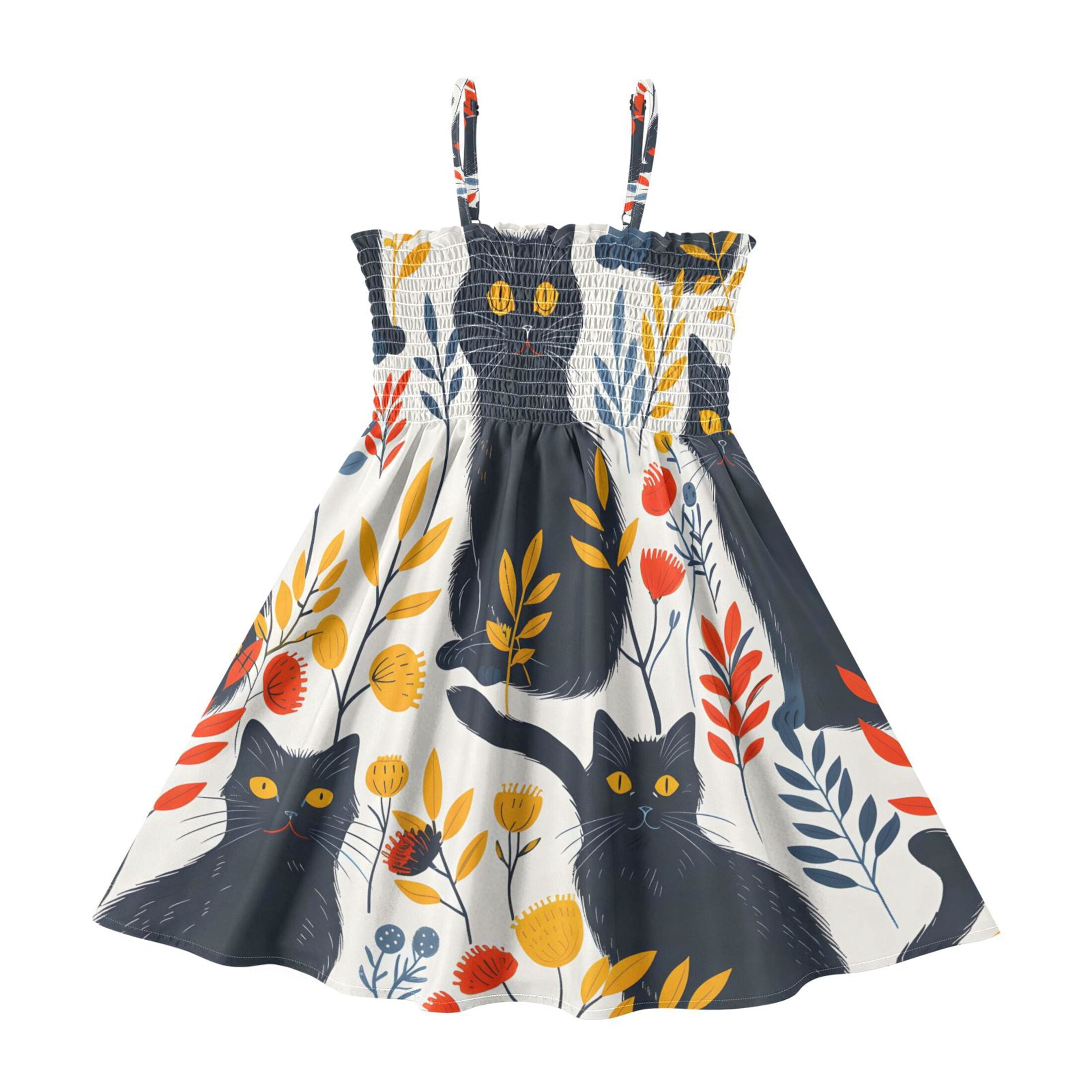 Black Cat Seamless Pattern Girls' Casual Dresses 2Y-8Y Sleeveless ...