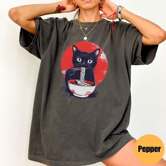 Black Cat Shirt, Cat Lover Gift, Ramen Kawaii Shirt, Alt Clothing ...
