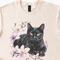 Black Cat Shirt Floral Tee Natural Beige Color Cotton Cat Garden Lover ...
