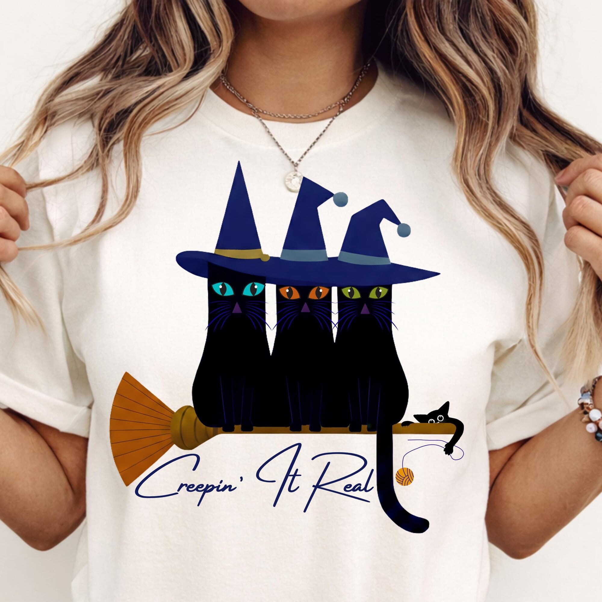 Black Cat Shirt Funny Witchy Cat Tee for Mom or Dad Creepin It Real ...