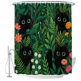 Black Cat Shower Curtain for Bathroom, Pink Orange Flower Green Grass ...