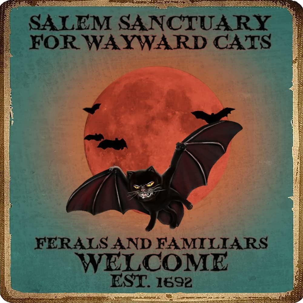 Black Cat Signs - Cats Halloween Poster - Cat Horror Vintage Metal Sign ...