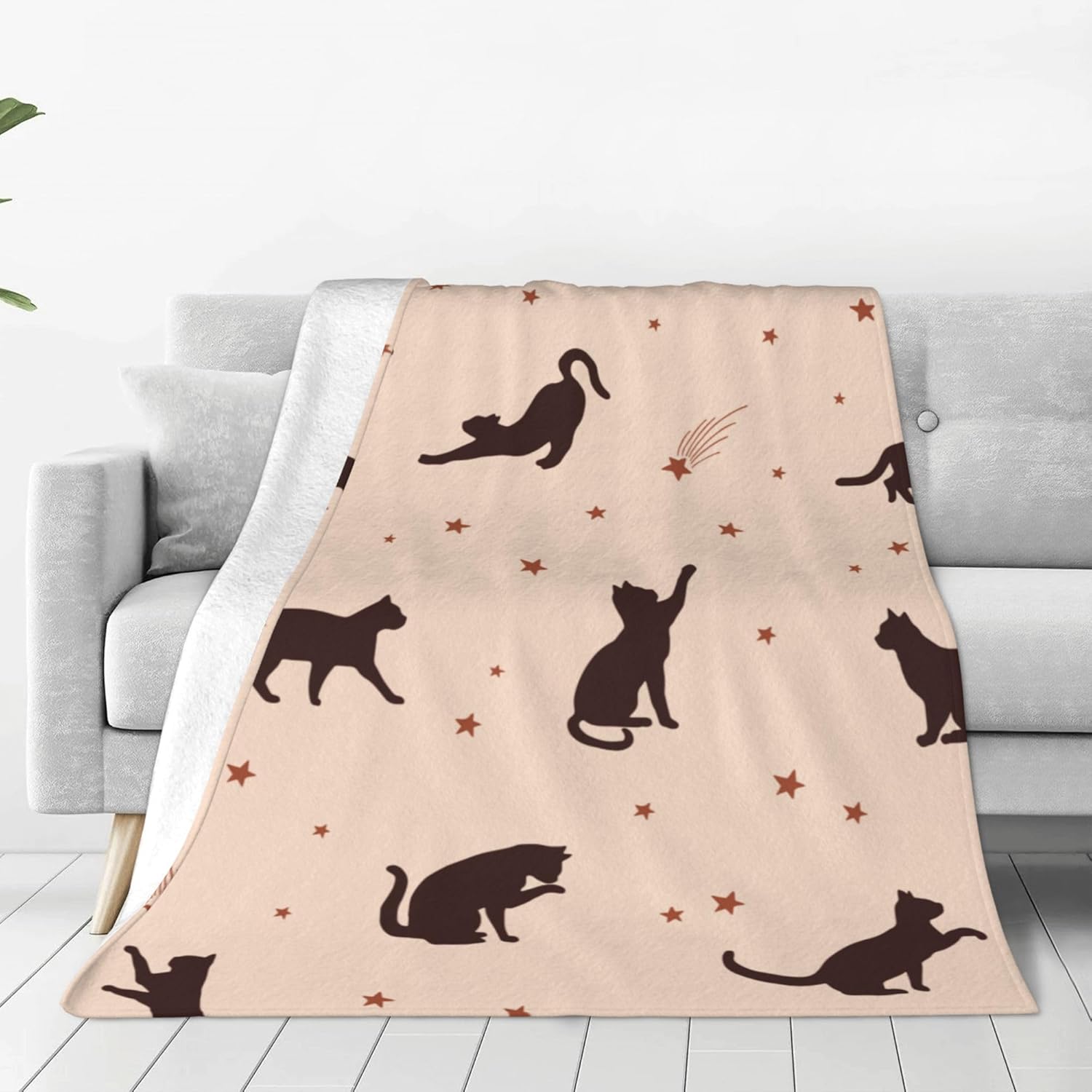Black Cat Silhouette Blanket for Couch Bed Throw Blanket, Aesthetic ...
