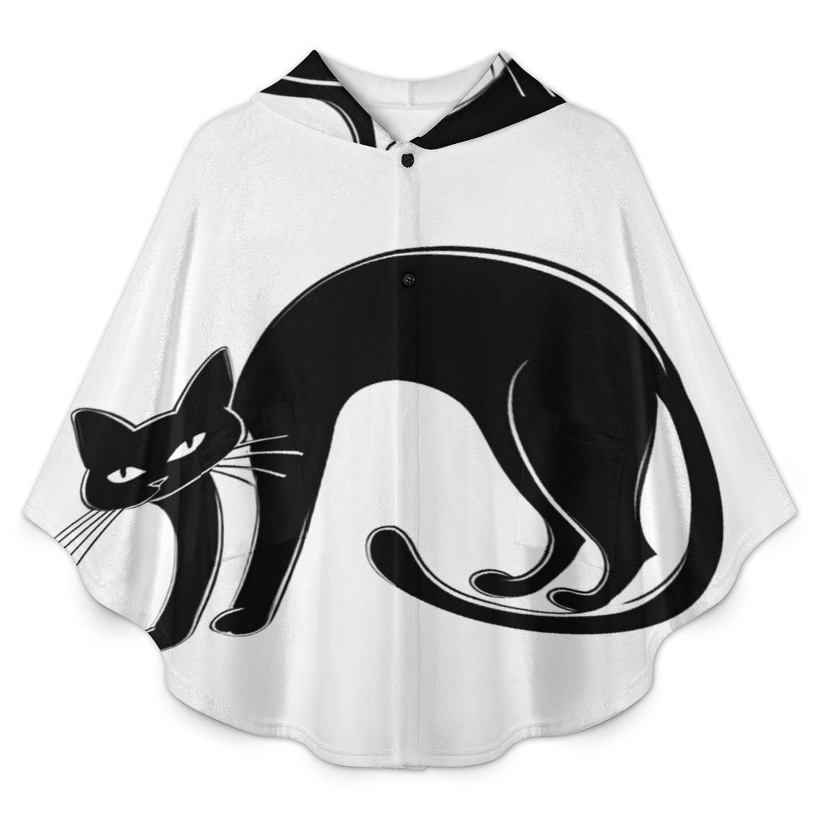 Black Cat Silhouette Design Blanket Oversized Wearable Hooded Blanket ...