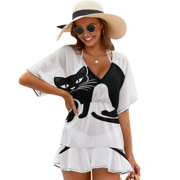Black Cat Silhouette Design Cover Ups Dresses Women Summer Dress ...