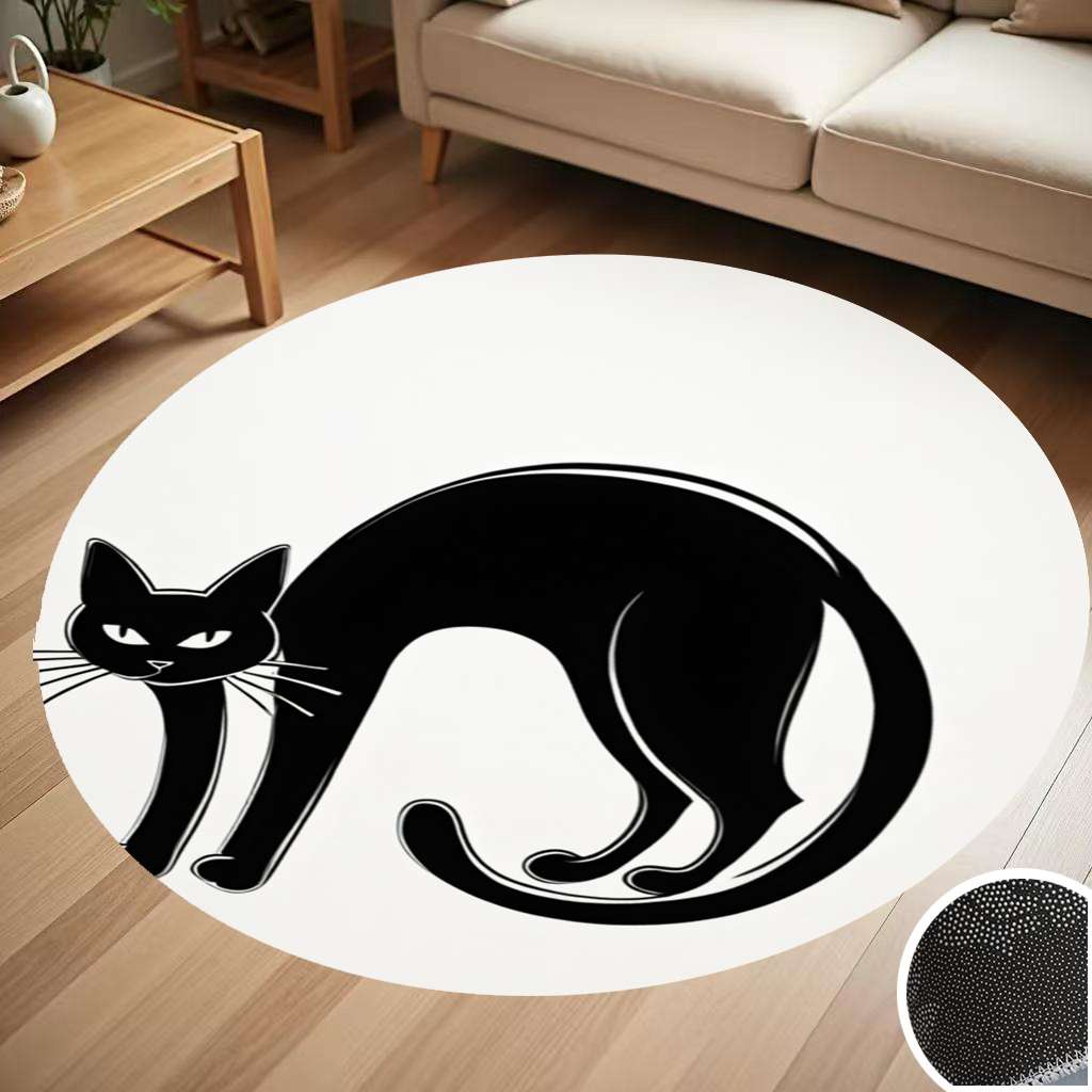 Black Cat Silhouette Design Round Carpet Living Room Bedroom Home ...
