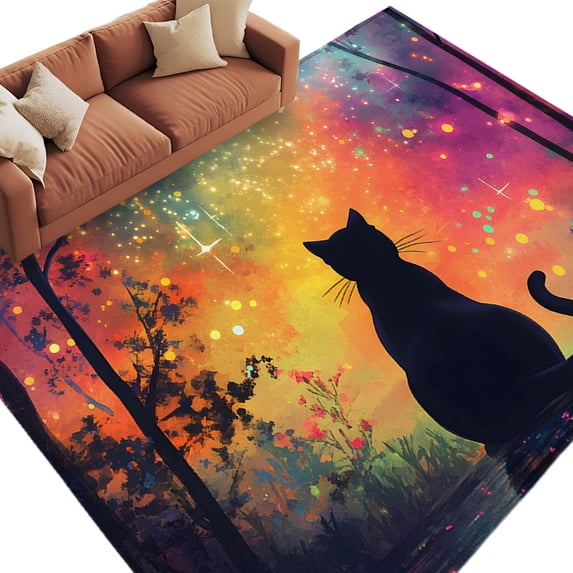 Black Cat Silhouette Washable Living Room Rugs 9'x12', Starry Night ...