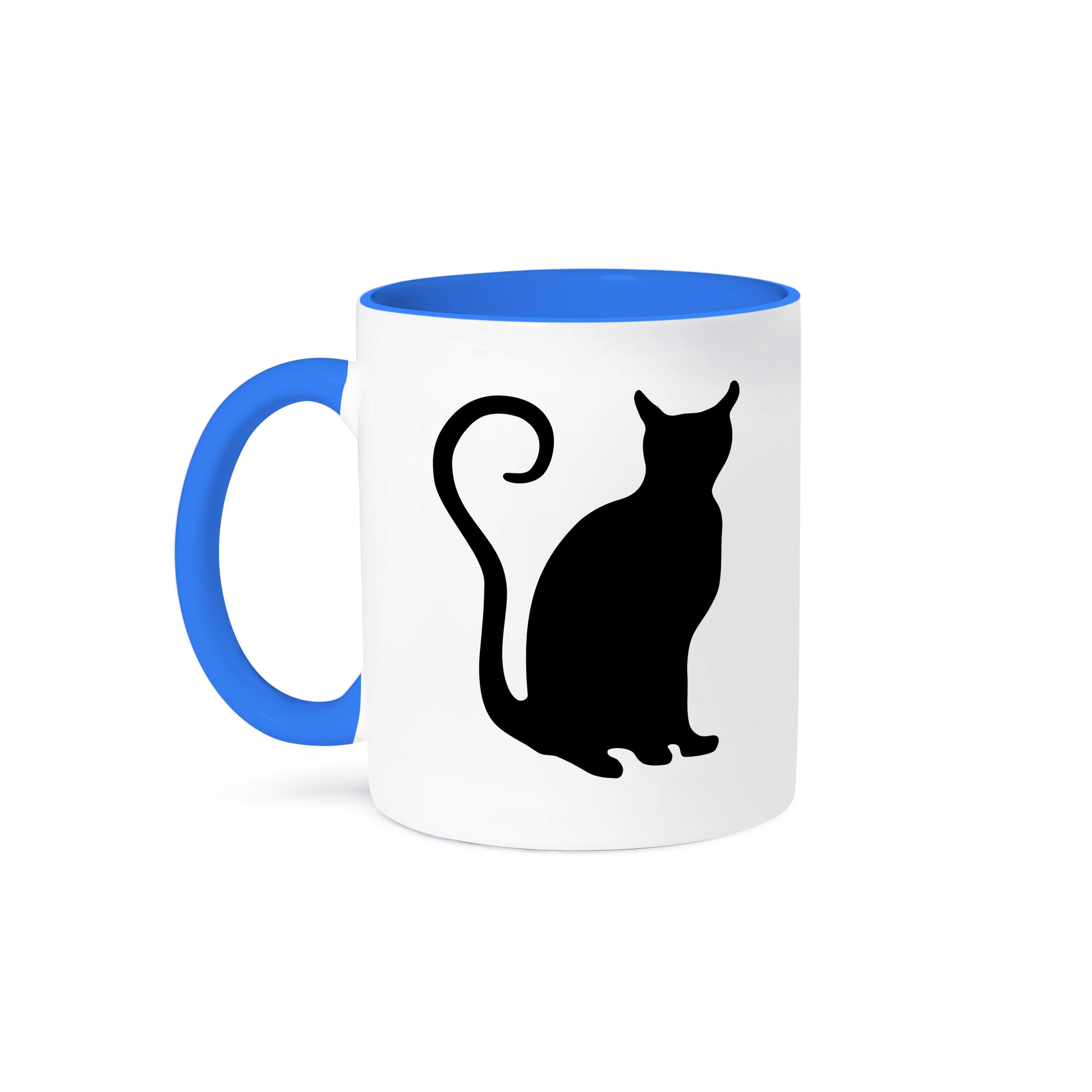 3dRose, Black Cat Silhouette with Curly Tail, 15oz Two-Tone Blue Mug ...
