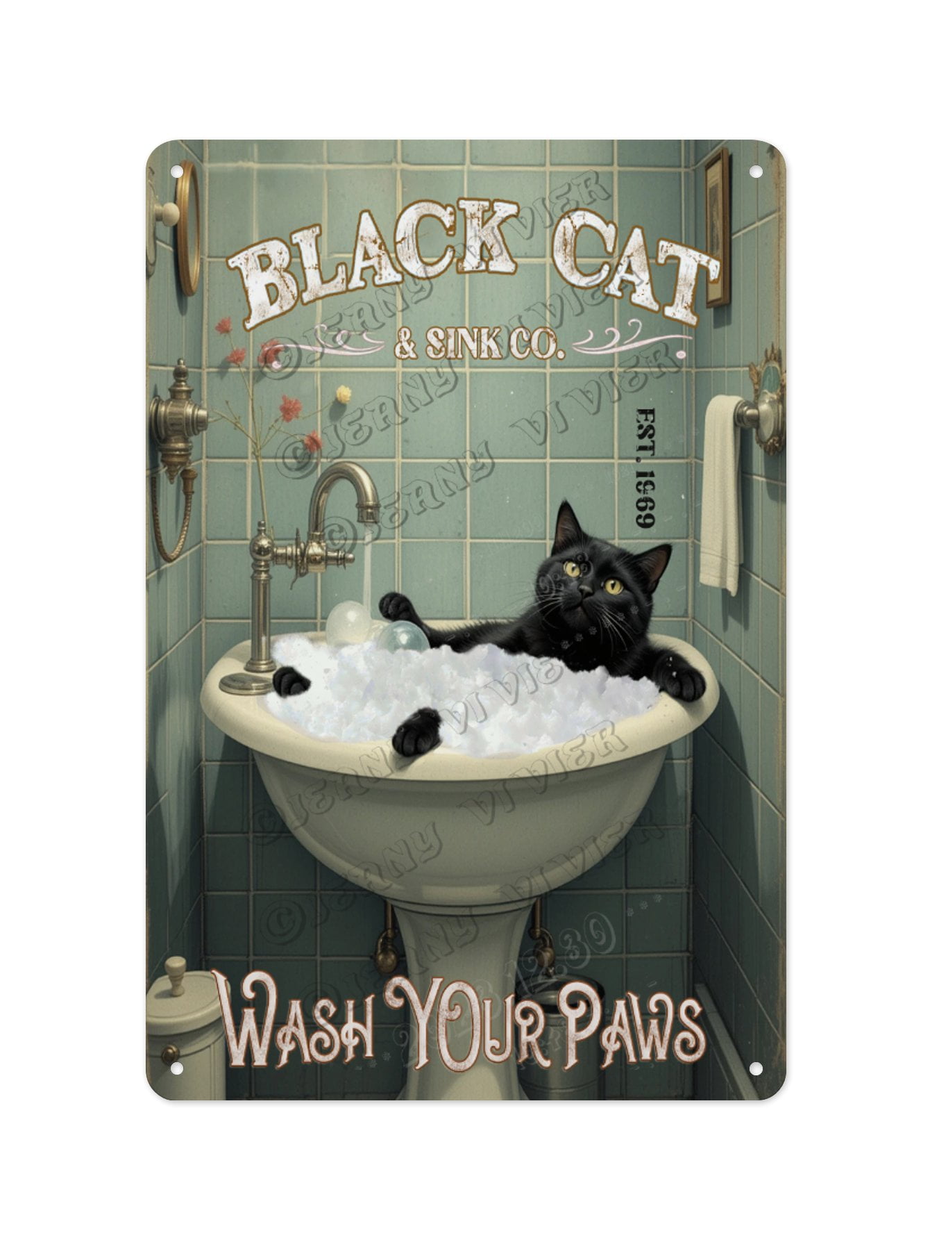 Black Cat Sink Co. Wash Your Paws Aluminum Sign 8 x 12 Inches - Fun ...